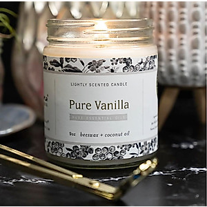 Fontana Candle Co - Pure Vanilla Candle 9 oz | Lightly Scented Candle | Made from Beeswax and Coconut Oil | Essential Oil | Wood Wick | Long Lasting | Clean Burn and Non Toxic