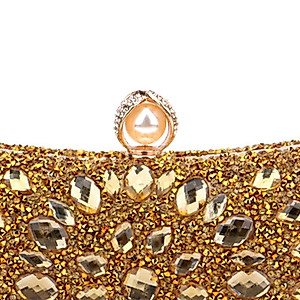 Multicolor Rhinestone Women Evening Clutch Pearl Purse Evening Bags, Multi Color Clutch Ladies Handbag, Rhinestone Purse (Golden)