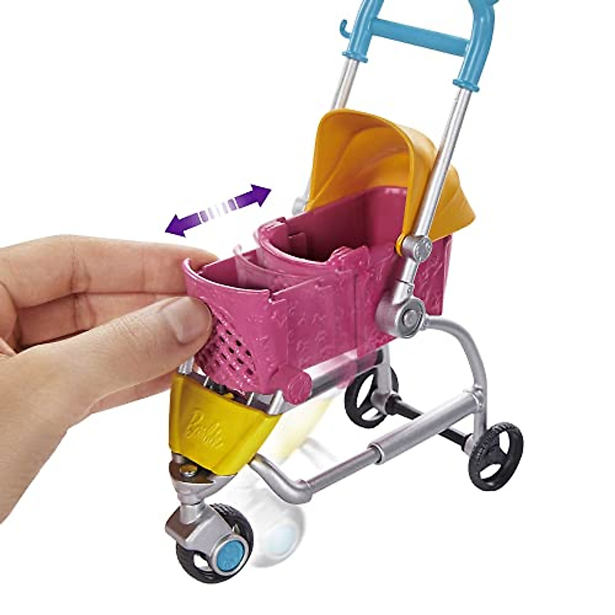 Barbie Dogwalking Doll & Accessories, Stroll & Play Pups Playset with Transforming Stroller, 2 Pets & Handbag, Blonde Doll