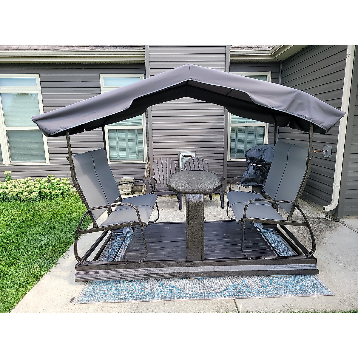 Domi 4-Seat Outdoor Glider Benches with Canopy, Retro Metal Glider Chair with Aluminum Frame, Patio Swing Chair for Outside,Garden,Lawn