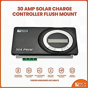 RICH SOLAR 30A 12V/24V PWM Flush Mount Solar Charge Controller w/LCD Display