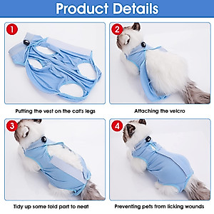 Molain Cat Professional Recovery Suit for Abdominal Wounds or Skin Diseases, After Surgery E-Collar Alternative for Cats Anti Licking Pajama Suit Kittens Surgery Recovery Suit (Blue, M Size)