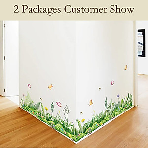 decalmile Woodland Animal Wall Decals Bundle with Fern Grass Border Wall Stickers Baby Nursery Kids Bedroom Wall Decor