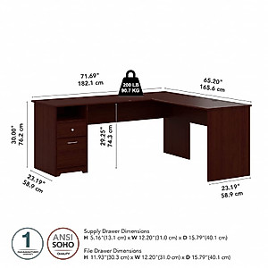 Bush Furniture Cabot 72W L Shaped Computer Desk with Drawers in Harvest Cherry
