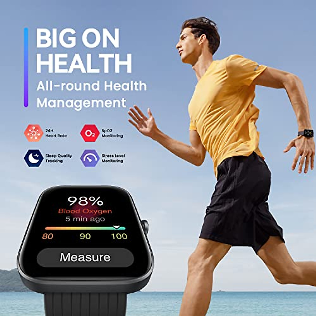 Certified Refurbished Amazfit Bip 3 Smart Watch for Android iPhone, Health Fitness Tracker with 1.69" Large Display,14-Day Battery Life, 60+ Sports Modes, Blood Oxygen Heart Rate Monitor, Black
