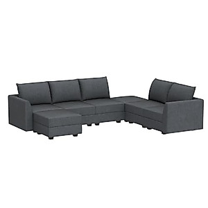 HONBAY Modular Sectional Sofa U Shaped Sectional Souch with Ottoman 7 Seat Modular Sofa with Chaise for Living Room, Bluish Grey