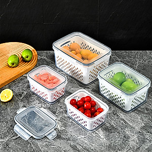 EUBUY Fruit Vegetable Produce Saver Containers for Refrigerator, Draining Fresh Containers, Multifunctional Refrigerator Storage Boxes with Lids for Fridge