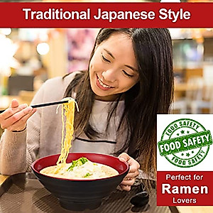 Mimorou 8 Sets Japanese Style Ramen Bowls Melamine Udon Noodle Bowls Red and Black Large Pho Bowls Asian Chinese Soup Bowl Sets