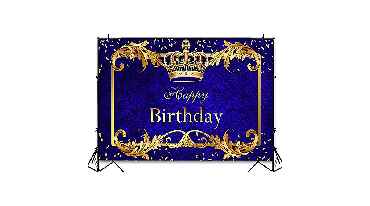Avezano Royal Prince Birthday Backdrop 7x5ft Blue & Gold Perfect for ...