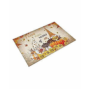 Outdoor Area Rug for Patio,Thanksgiving Fall Gnome Pumpkin Sunflowers Camping Rugs Indoor Large Floor Mat 4x6ft,Autumn Maple Retro Letters Outside Carpet for Deck RV Picnic Porch Backyard Bedroom