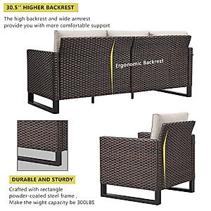 HUMMUH 10 Piece Patio Furniture Set PE Wicker 12-Seater Outdoor Sectional Sofa Set with Patio Swivel Chairs Dinning Table Ottomans for Porch,Garden,Backyard,Deck(Brown/Beige)