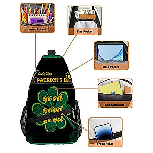 Sling Backpack, Saint Patrick's Day Shamrocks and Love Hearts Vintage Green Background Waterproof Lightweight Small Sling Bag, Travel Chest Bag Crossbody Shoulder Bag Hiking Daypack for Women Men