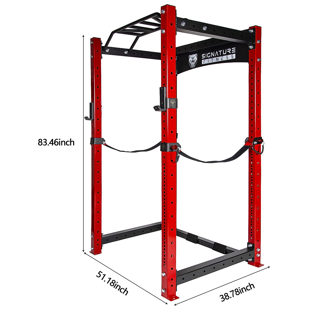 Signature Fitness SF-3 1,500 Pound Capacity 3” x 3” Power Cage Squat Rack, Includes J-Hooks and Safety Straps, Other Optional Accessories, Red