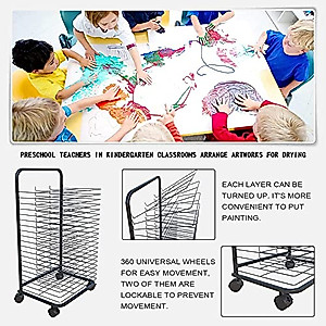 Wire Art Drying Rack Flexible Shelves Mobile Cart A3 Paper Painting Drying Shelf Children's Artwork Canvas Storage Art Rack with Wheels, Ideal for Classroom, Art Studio and Home Use (Size : 35 Layer