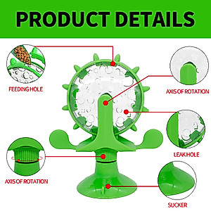 HXJWG Cat Treat Dispenser Toy,Fun Interactive 360 DegreeRotating Food Leakage Device,Fun Interactive 360 Degree Rotating Windmill pet Treat Dispenser Toy with Suction Cup, GREEN