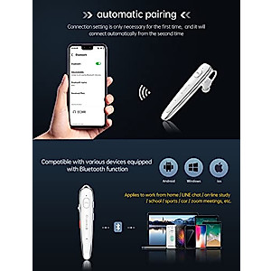 Glazata Wireless Headset with ENC Dual Mic Noise Canceling & Mute Key, apt-X & apt-X HD for Driving, Office, Business, Compatible with Cell Phone and PC 「White」