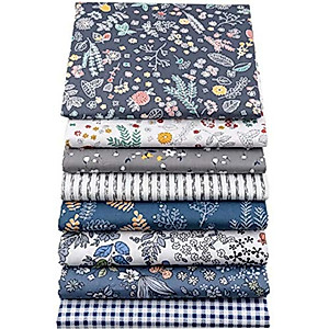 8PCS 50cm x 50cm Floral Twill Print Cotton Fabric Bundle Sewing Patchwork Precut Fabric Scraps Suitable for DIY Sewing Quilting and Various Handicrafts