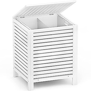 Homykic Bamboo Laundry Hamper, 2-Section 120L with Lid and Removable Liner Bag, Large Raised Laundry Basket Sorter for Clothes, Bathroom, Bedroom, Easy to Assemble, White