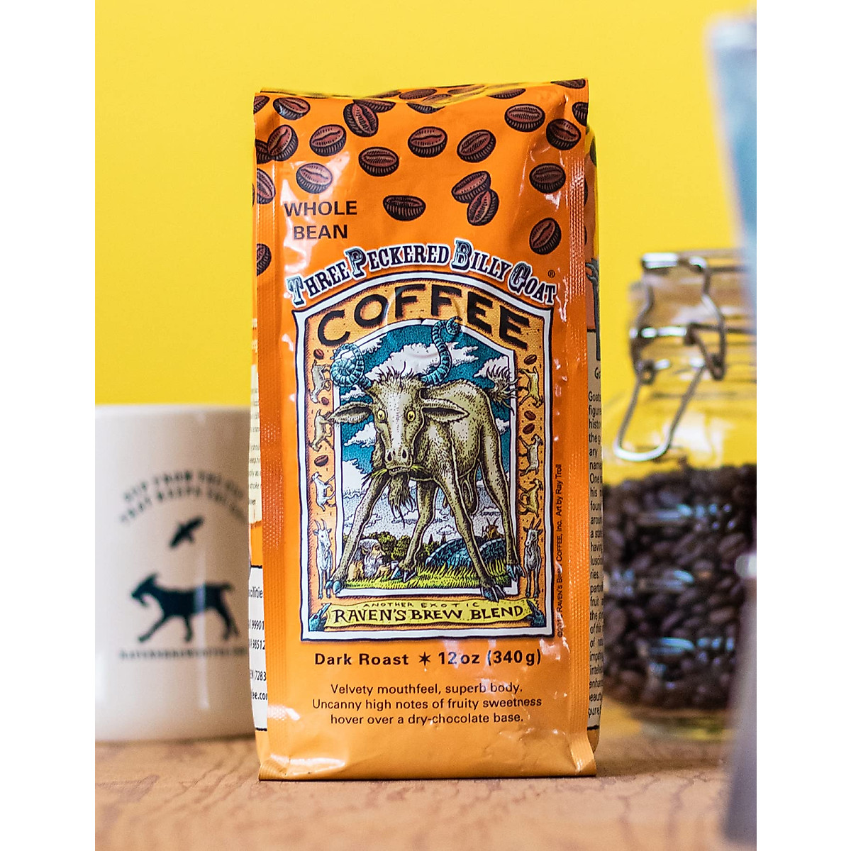Raven's Brew Coffee High Caffeine Coffee Dark Roast Whole Bean – Three Peckered Billy Goat 2-pack of 12oz