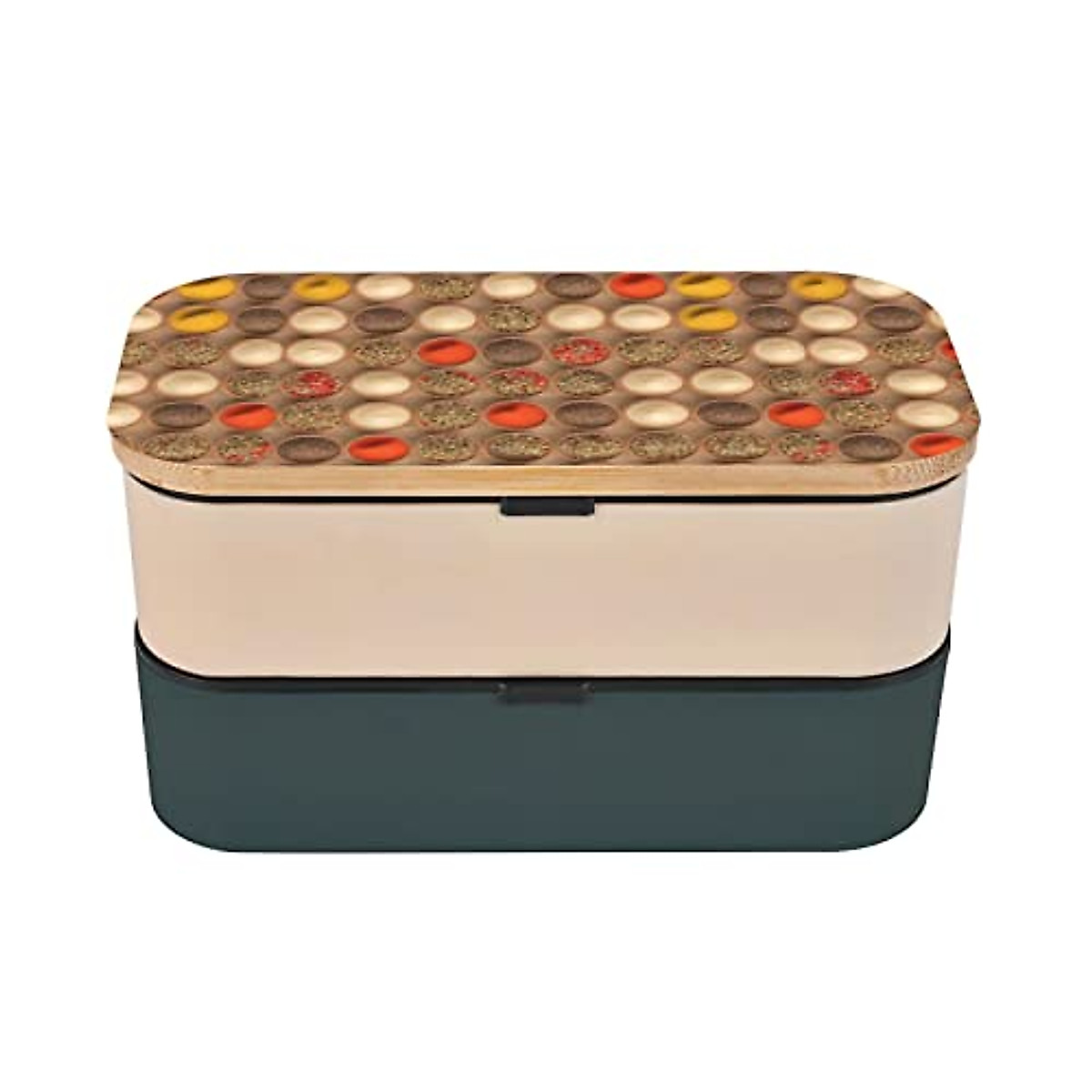 Various Seasonings Print Pattern Premium Bento Lunch Box, 2 Compartments Leakproof Lunch Box With Cutlery For Adults, Microwave & Dishwasher Safe