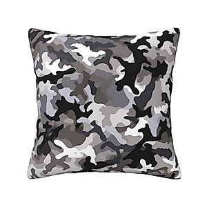 AdaNti Black Grey White Camo Print Throw Pillow Cover Square Soft Cushion Cover Throw Pillow Case for Home Decor Living Room Bed Couch Car 12"x12"