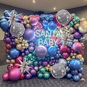 Futureferry Metallic Balloon Garland Kit 153Pcs Disco Party Decoration with Chrome Blue Green Red Magenta Purple Gold Silver Balloons for 80s 90s Theme Birthday Graduation Anniversary Party