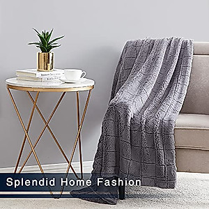 Monbix Faux Fur Throw Blankets Soft Fuzzy Warm, Fluffy Throw Blankets Couch Fleece, Throw Blankets Bed Cozy Machine Washable Plush Thick Comfy Grey Plaid Grid Furry Sofa Textured 380gsm 180gsm 50x60