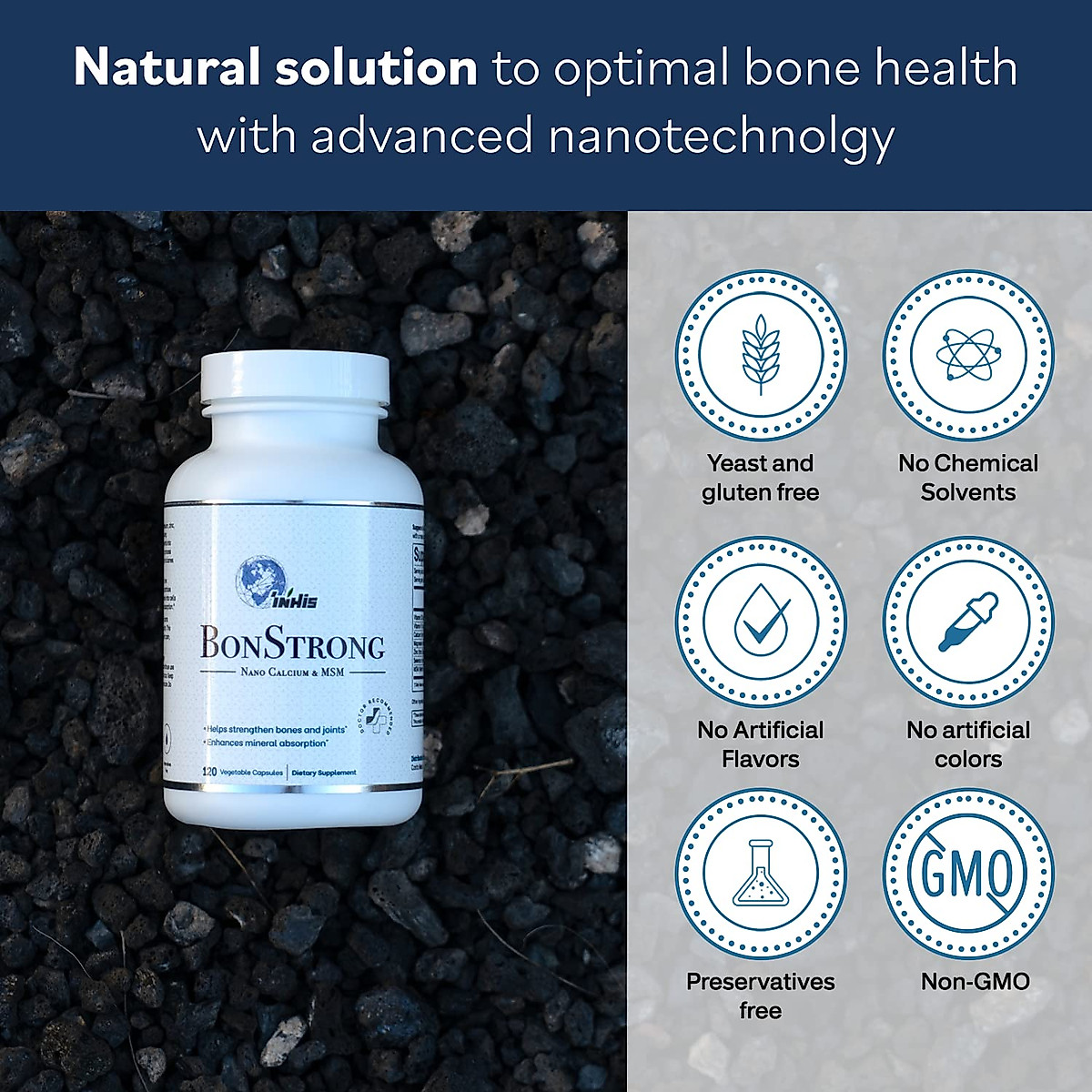 BonStrong Nano Calcium & MSM - Patented Nanotechnology with Vitamin D & K, Magnesium, Zinc, Selenium, and MSM for Bone & Joint Health - 120 Veggie Caps