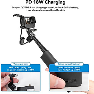 TELESIN Power Grip 35.4" Extension Selfie Stick Handler for Phone GoPro Mirrorless Camera Waterproof Large Capacity Battery Charger Bank for GoPro Hero 13 12 11 10 9 Insta360 DJI Action iPhone Android