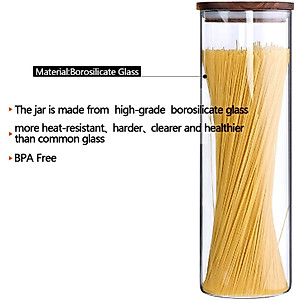 KKC HOME ACCENTS Tall Borosilicate Glass Spaghetti Storage Jar,Pasta Canister,Noodle Holder,Sealed Container with Wooden Lid,63 Fluid Ounces
