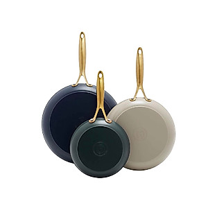GreenPan Reserve Hard Anodized Healthy Ceramic Nonstick, 8" 10" and 12" 3 Piece Frying Pan Skillet Set Color Pack (Twilight Blue, Cream, Forest Green)
