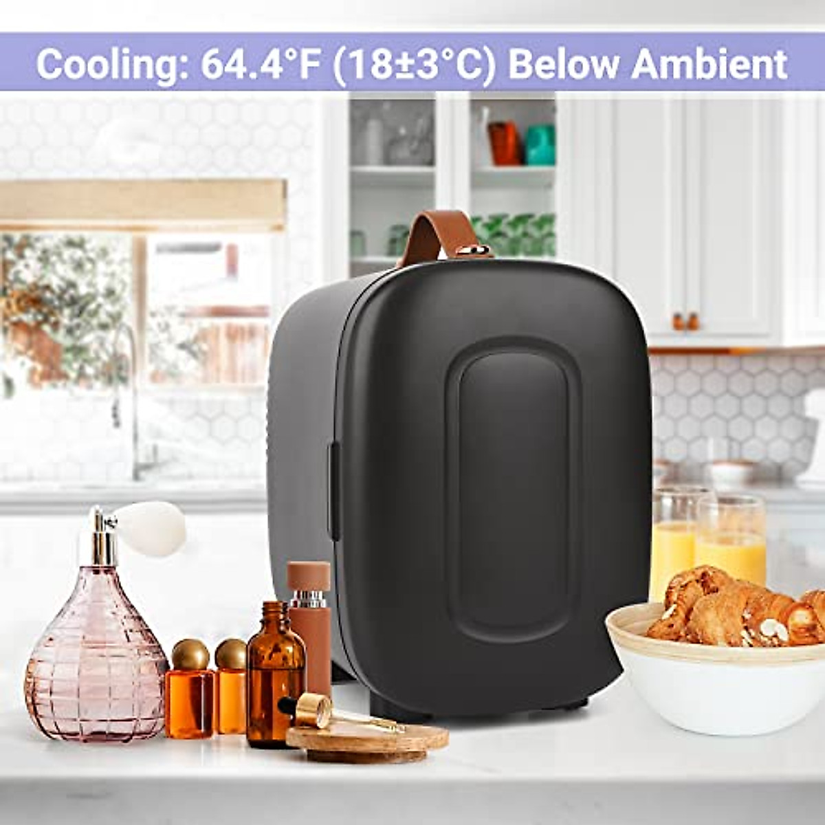 Living Enrichment Mini Fridge, 4L Skincare Fridge, Portable Small Refrigerator Cooler for Skincare, Beverage, Food, Cosmetics, Home, Bedroom, for Christmas Gift - Black