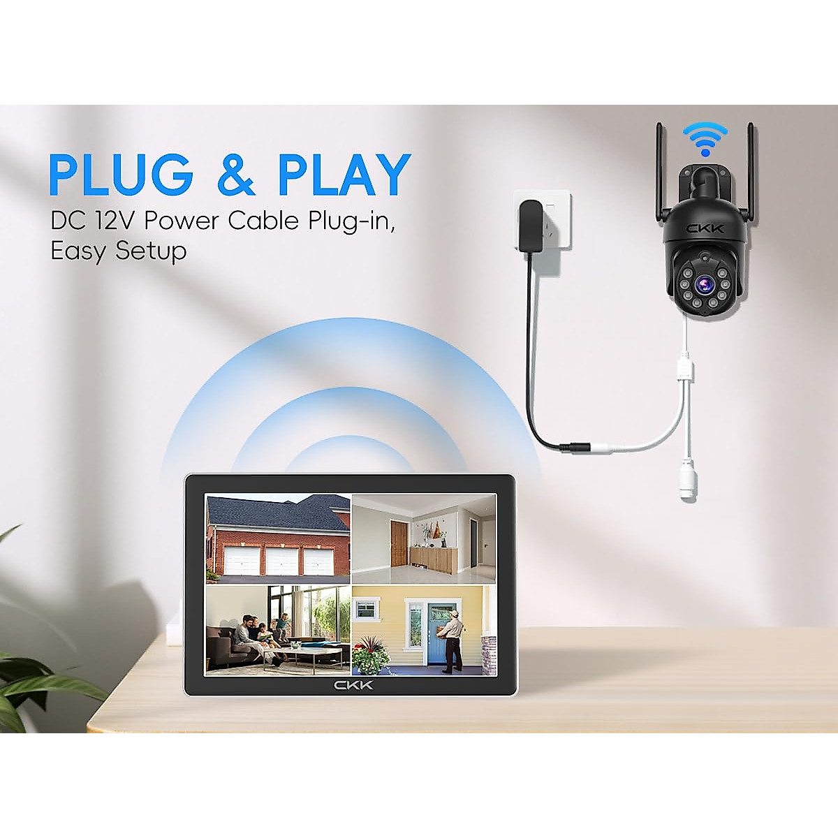 [3K Security Camera Outdoor] Color Night Vision, Wireless PTZ Cameras for Home Auto Tracking, IP66 2-Way Audio,3K WiFi Camera for Indside/Outside Security,Human Detection, 360° View,C102