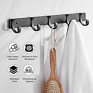 MINALCE Wall Mounted Hooks Rack Slipable Coat Hat Hook 5 Hanger Stainless Hanging Rail 2 Packs for Entryway Bathroom Bedroom Closet Room Kitchen