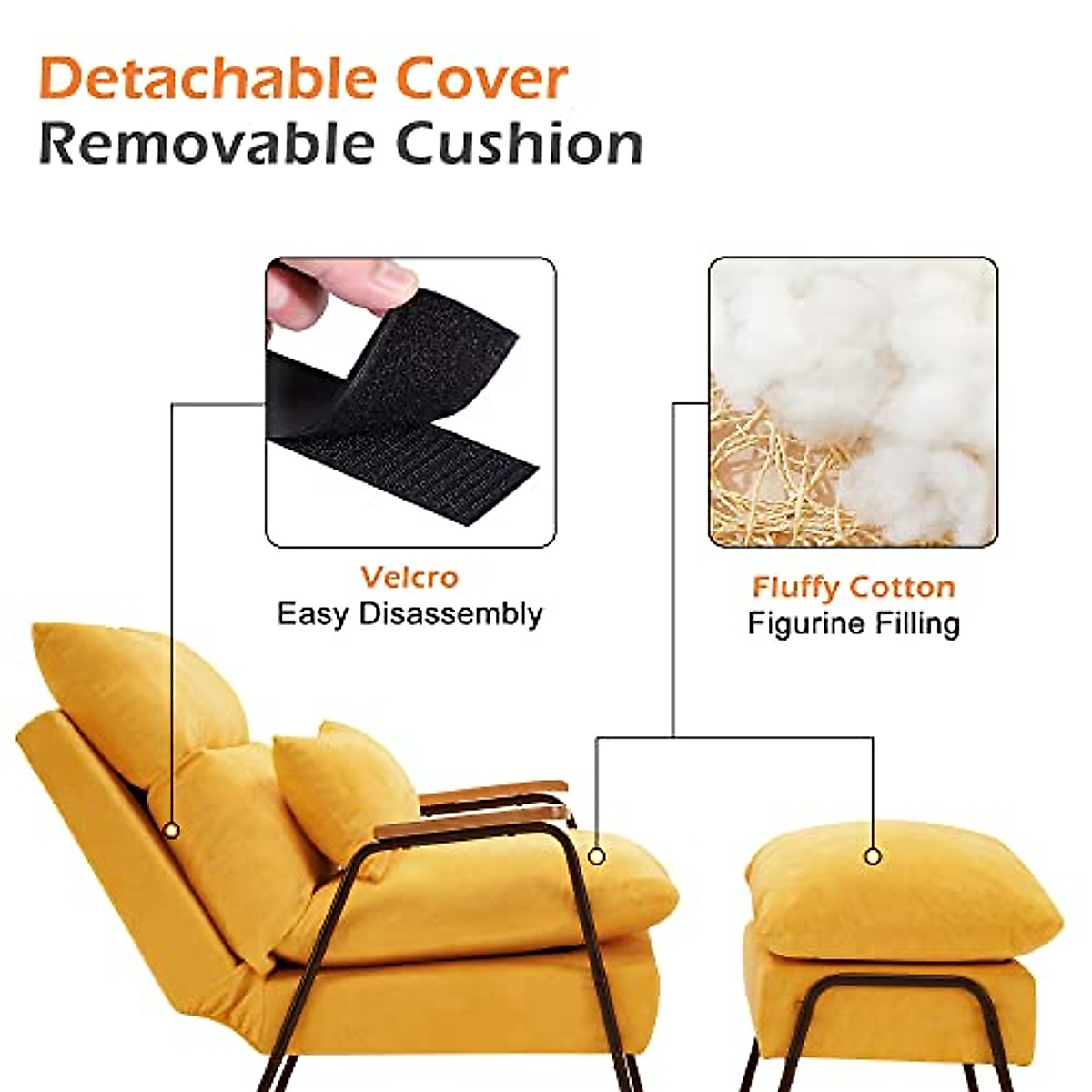 MCombo Modern Accent Recliner with Ottoman, Linen Fabric Armchair with Adjustable Backrest, Single Sofa Chair for Living Room Bedroom 4055 (Yellow)