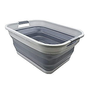 SAMMART 41L (10.8 gallon) Collapsible Plastic Laundry Basket - Foldable Pop Up Storage Container/Organizer - Space Saving Hamper/Basket, Water capacity: 32L(8.4 gallon) (Grey)