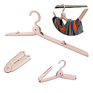 Fineget Foldable Travel Clothes Hangers Portable Plastic Clothing Coat Carry-on Hangers Saving Space Hangers Light Weight Drying Rack for Travel Pink