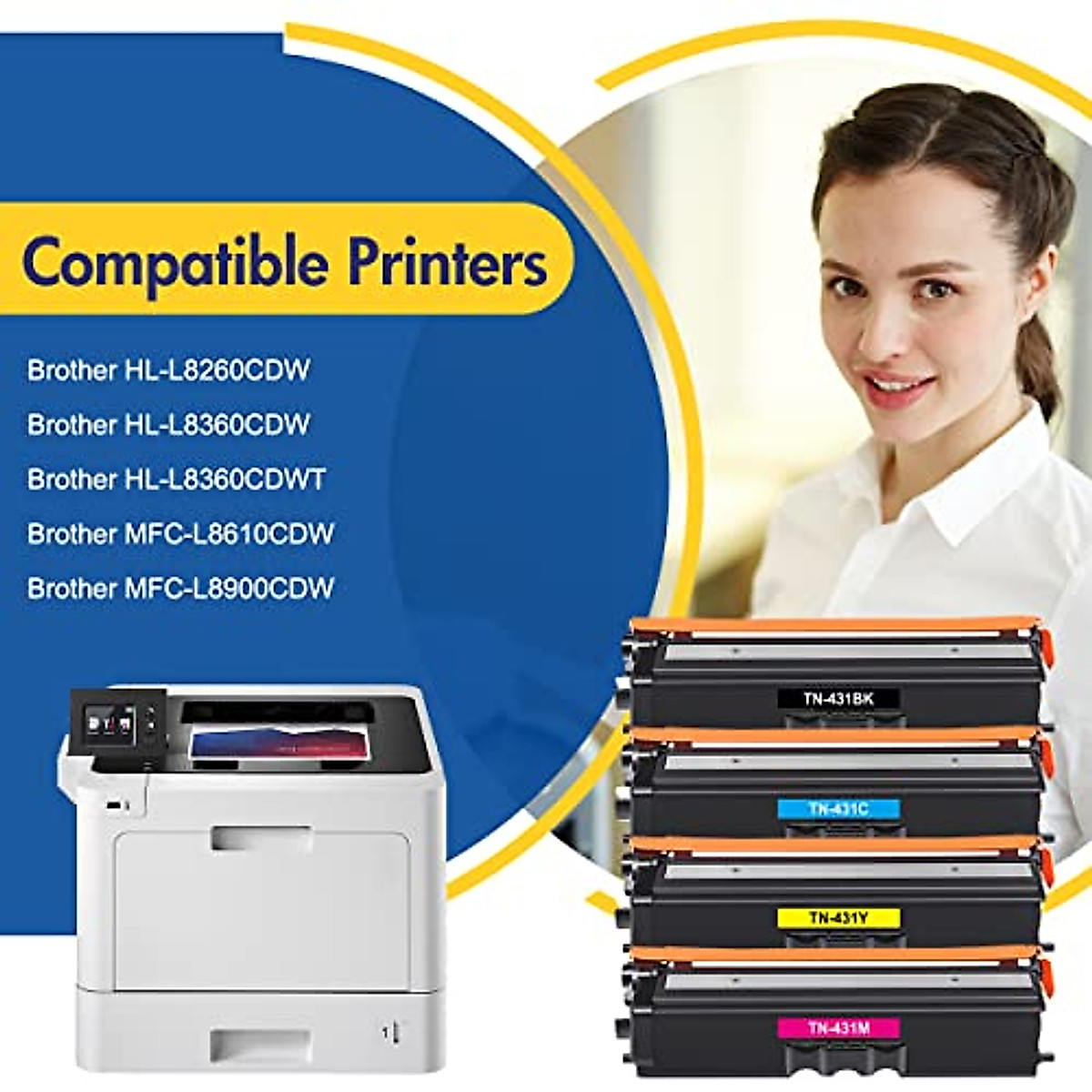TN431 TN-431 Toner Cartridge Compatible Replacement for Brother TN431BK TN431C TN431M TN431Y TN431 TN-431 for Brother HL-L8360CDW MFC-L8900CDW HL-L8260CDW MFC-L8610CDW HL-L8360CDWT Printer