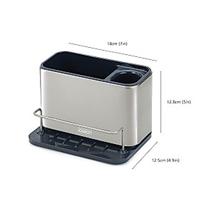 Joseph Joseph 85112 Surface Sink Caddy Stainless Steel Sponge Holder Organizer Tidy Drains Water for Kitchen, Large, Grey