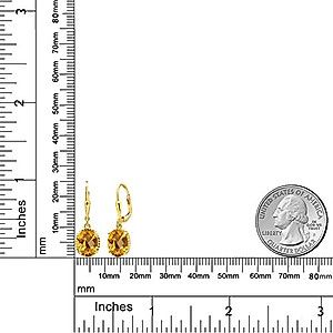 Gem Stone King 18K Yellow Gold Plated Silver Yellow Citrine Leverback Dangle Earrings For Women (3.30 Cttw, Gemstone November Birthstone, Oval Checkerboard 9X7MM)