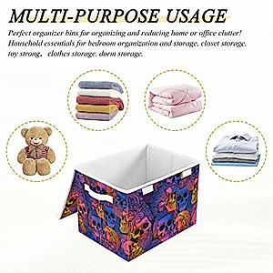 innewgogo Bearded Skulls Storage Bins with Lids for Organizing Closet Organizers with Handles Oxford Cloth Storage Cube Box for Books