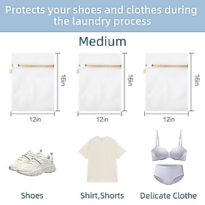 Prezon Mesh Laundry Bags, Washing Machine Wash Bags, Reusable and Durable Mesh Wash Bags for Delicates Blouse, Hosiery, Underwear, Bra, Lingerie Baby Clothes - 3M（12 x 16 Inches）