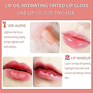 Plumping Lip Oil, Hydrating Lip Gloss Tinted Lip Balm Lip Care Transparent Toot Lip Oil, Long Lasting Nourishing Lip Glow Oil Non-sticky Big Brush Moisturizing Glossy Primer Lip Tint (007# Raspberry)