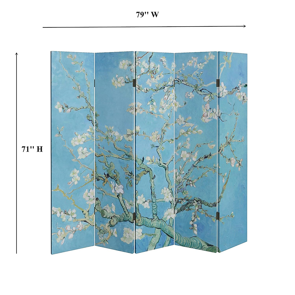 ARSTRIA 5-Panel Folding Room Divider Privacy Screen Van Gogh's Almond Blossoms Painting Canvas Foldable Portable Room Separating Divider Room Partition Freestanding Home Decor 71'' High
