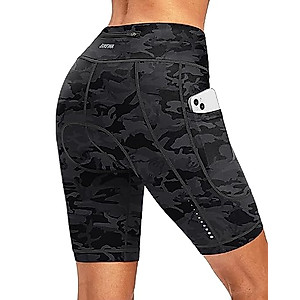 Women's 4D Padded Bike Shorts Cycling Padding Riding Bicycle Road Mountain Biking Spinning Cycle Spin Shorts for Women with Zipper Pockets(Camo Black,L)