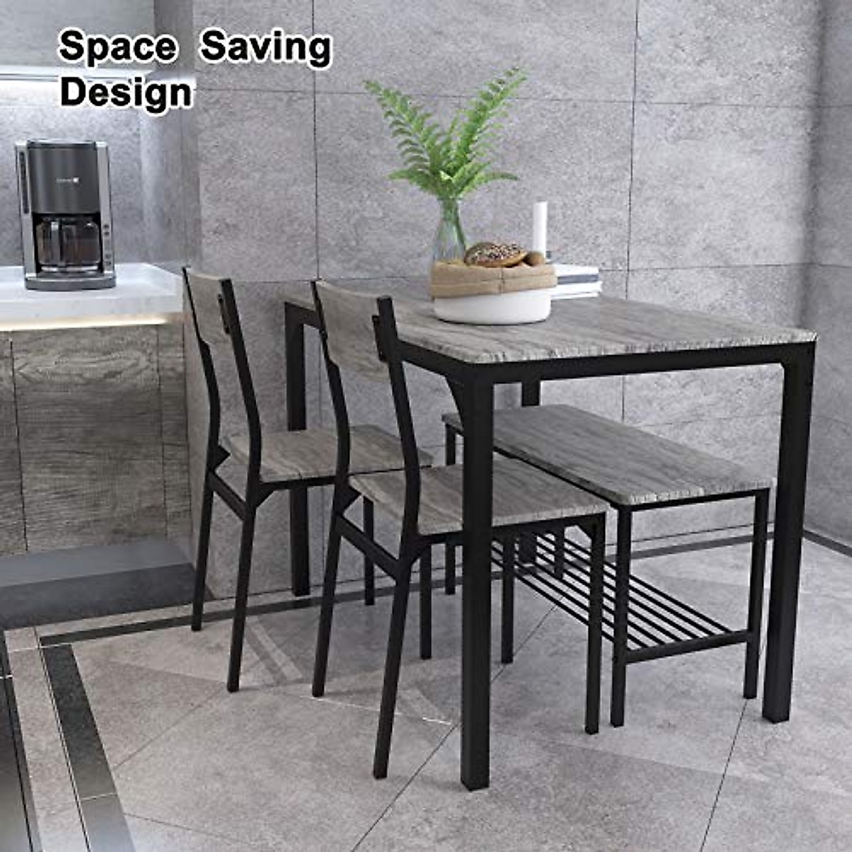 Teraves Dining Table Set for 4/Computer Desk,Kitchen Table with 2 Chairs and a Bench,Table and Chairs Dining Set 4 Picce Set for Dining Room