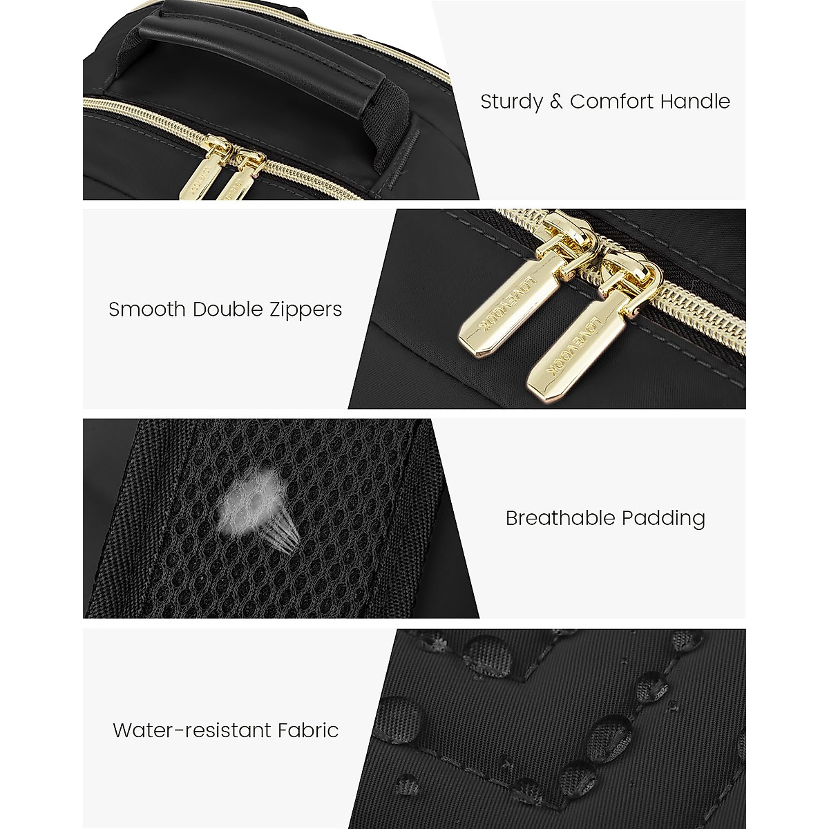 LOVEVOOK Quilted Laptop Backpack Stylish Laptop Bag for Women Work Computer Bags Bookbag Purse,15.6-Inch, Black