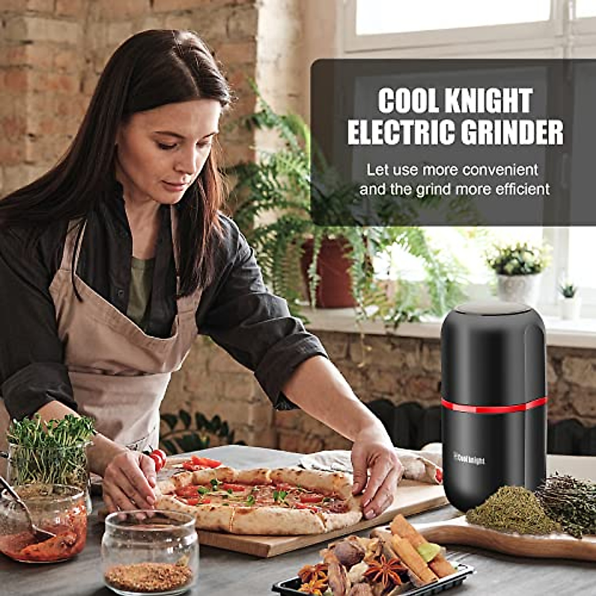 COOL KNIGHT Herb Grinder [large capacity/fast /Electric ]-Spice Herb Coffee Grinder with Pollen Catcher/- 7.5" (Black)