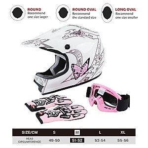 SLMOTO DOT Youth & Kids Motocross Offroad Street Helmet Pink Butterfly Motorcycle Youth Helmet Dirt Bike Motocross ATV Helmet+Goggles+Gloves Medium
