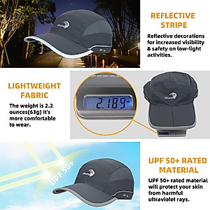 Foldable Running Cap UPF50+ Quick Dry Outdoor Sports Hat Reflective Lightweight Unstructured Baseball Cap for Men Women (Dark Grey, Folding)